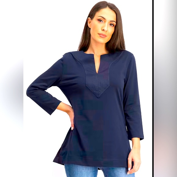 Lauren Ralph Lauren | Tops | Nwot Lauren Ralph Lauren Splitneck 34 Sleeve Cotton Tunic Top X ...